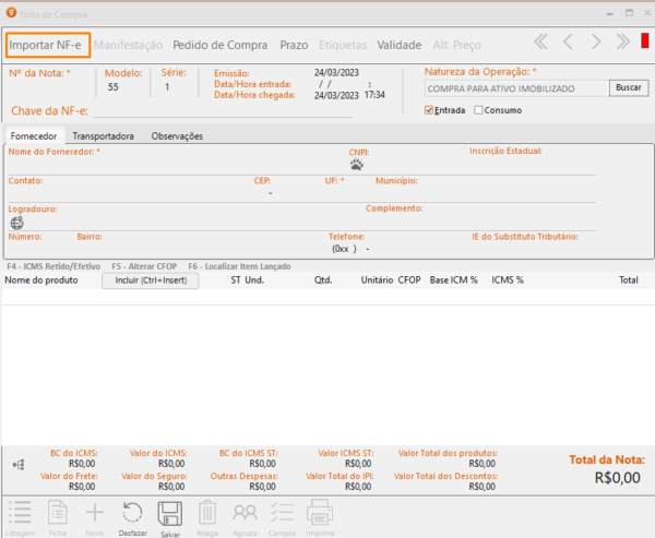 ENTRADA DE NF-e (modelo 55) – Getus Sistemas